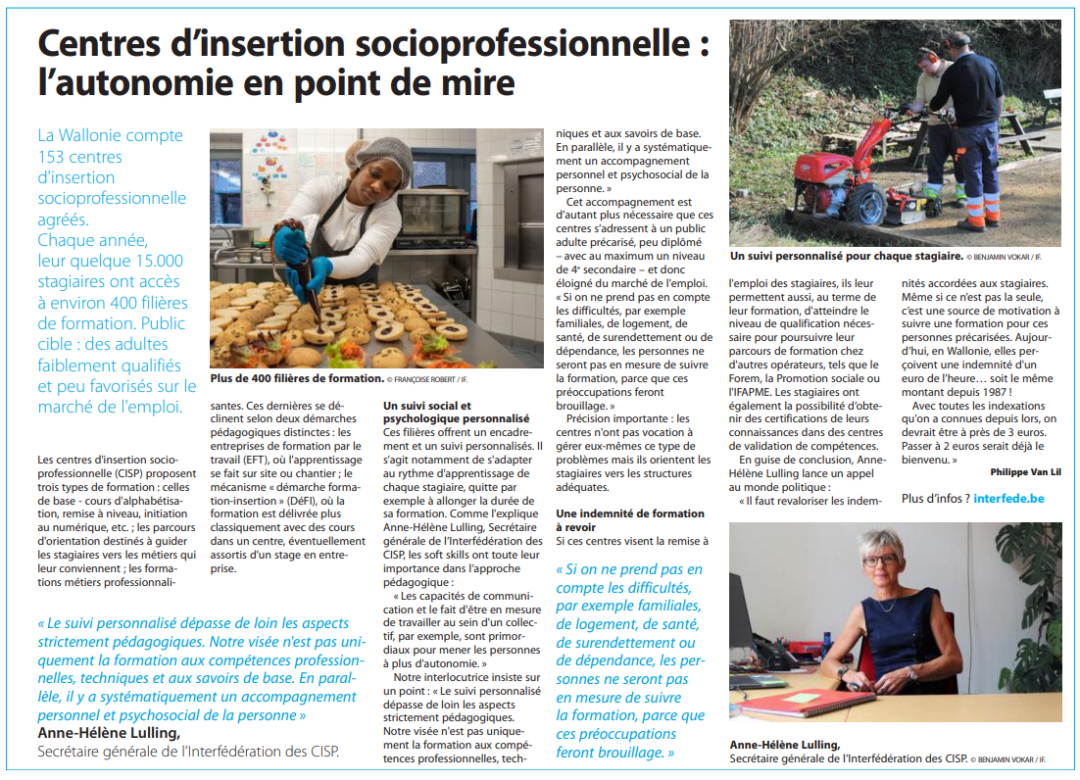 CISP : l’autonomie en point de mire (Le Soir) - Interfede
